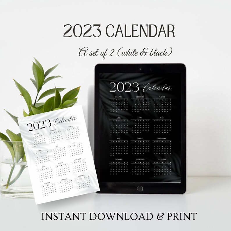 One Page 2023 Year Calendar Printable Yearly Wall Calendar - Etsy