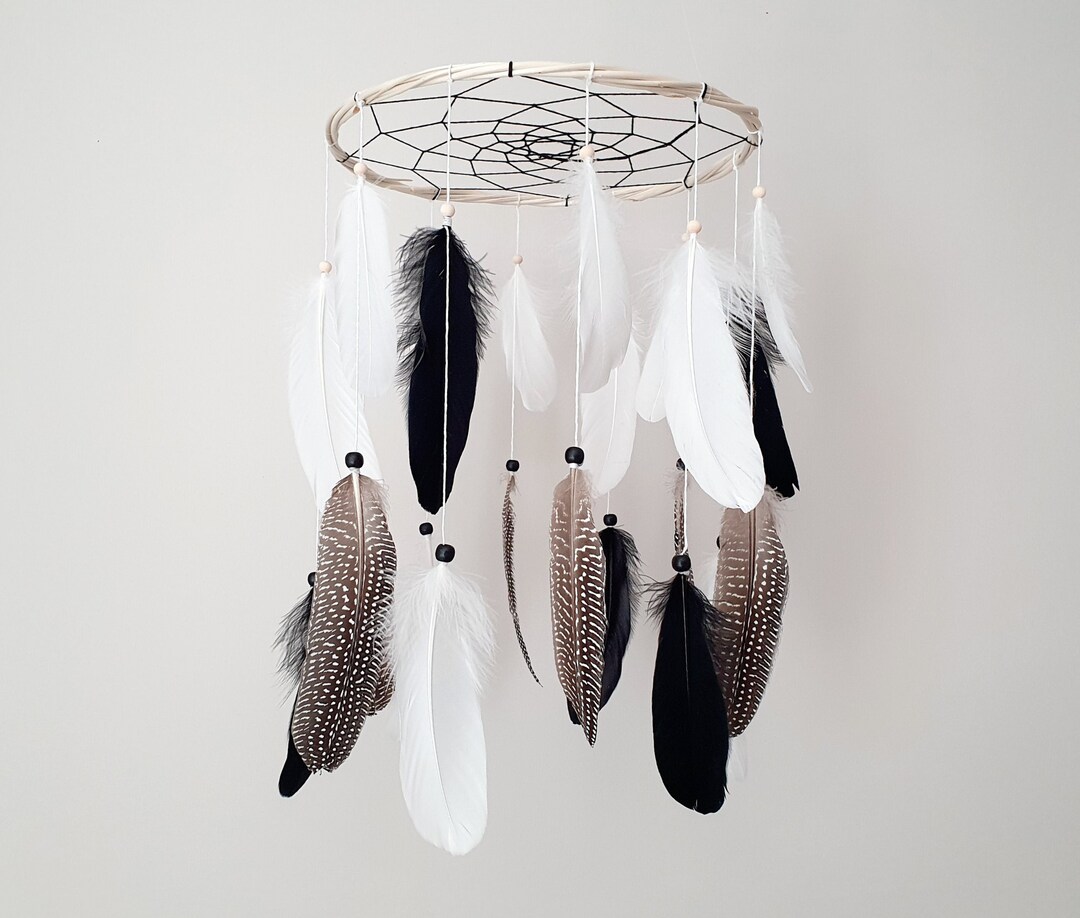 Mobile Neutral, Mobile Feathers, Tribal Nursery Decor, Woodland Mobile ...