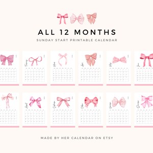 2024 Monthly Calendar Pink Bows Themed, Aesthetic Calendar, 2024 ...