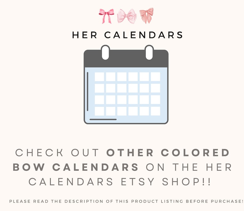 2024 Monthly Calendar Pink Bows Themed, Aesthetic Calendar, 2024 ...