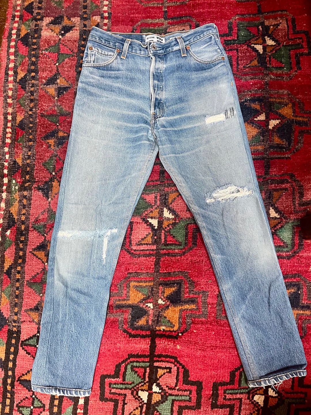 Vintage Women’s Re/done Levi’s Faded Blue Jeans 26 Distressed - Etsy