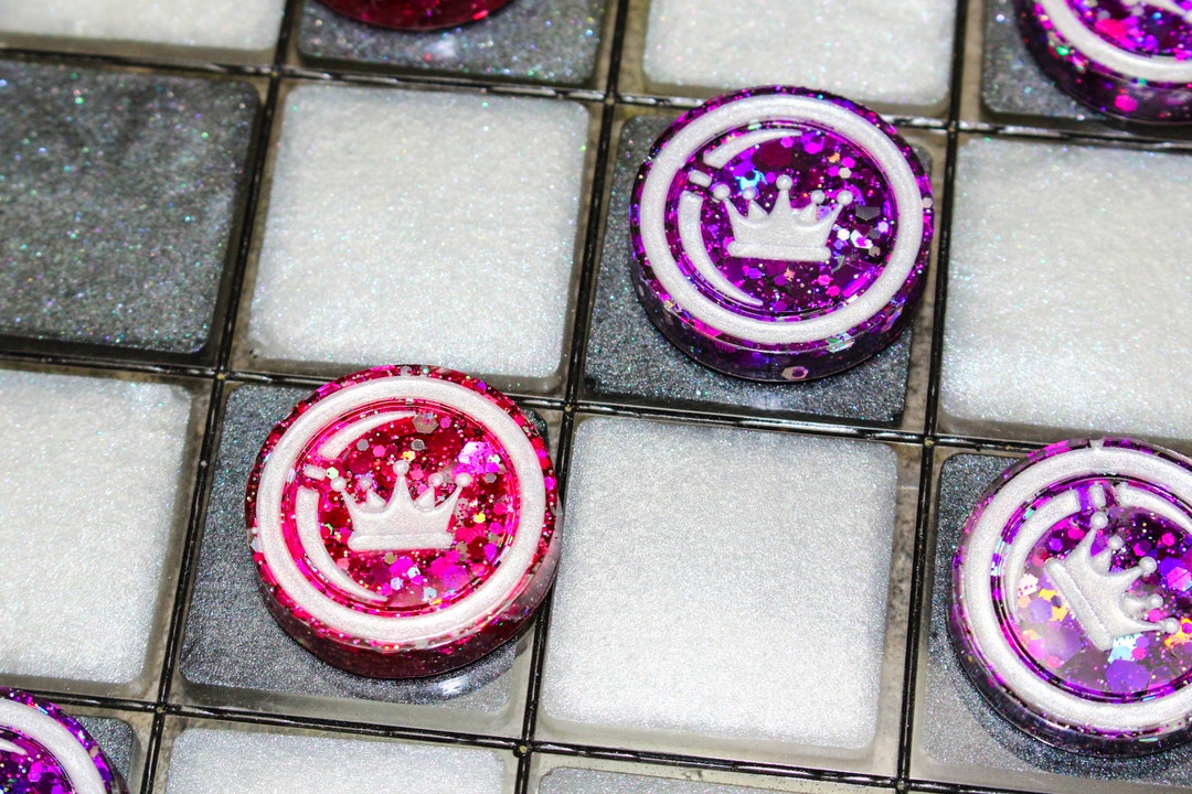 Pink and Purple Glitter Checker Pieces, Set of 24 - Etsy