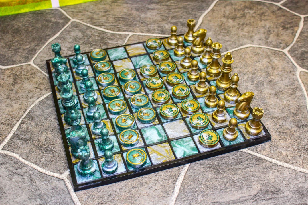 Green and Gold Marble Chess and Checkers Set - Etsy