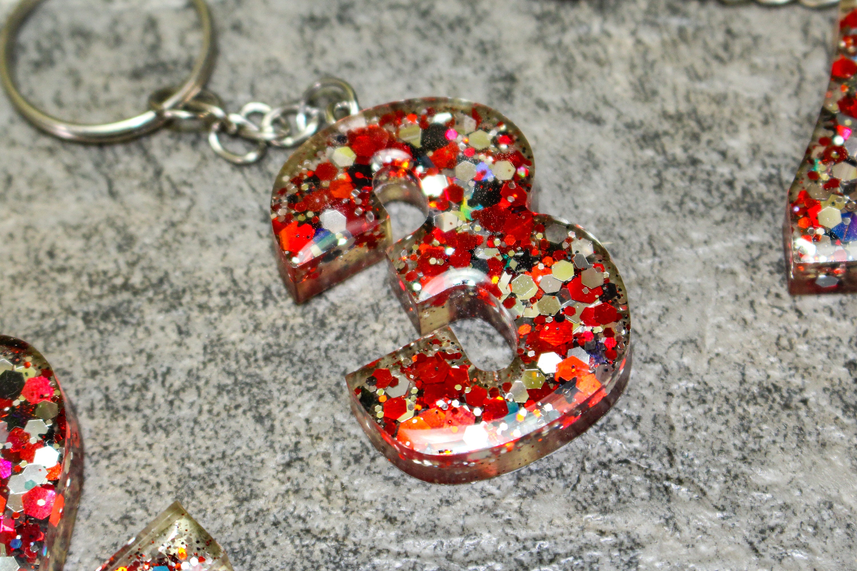 Red Glitter Number Keychain - Etsy