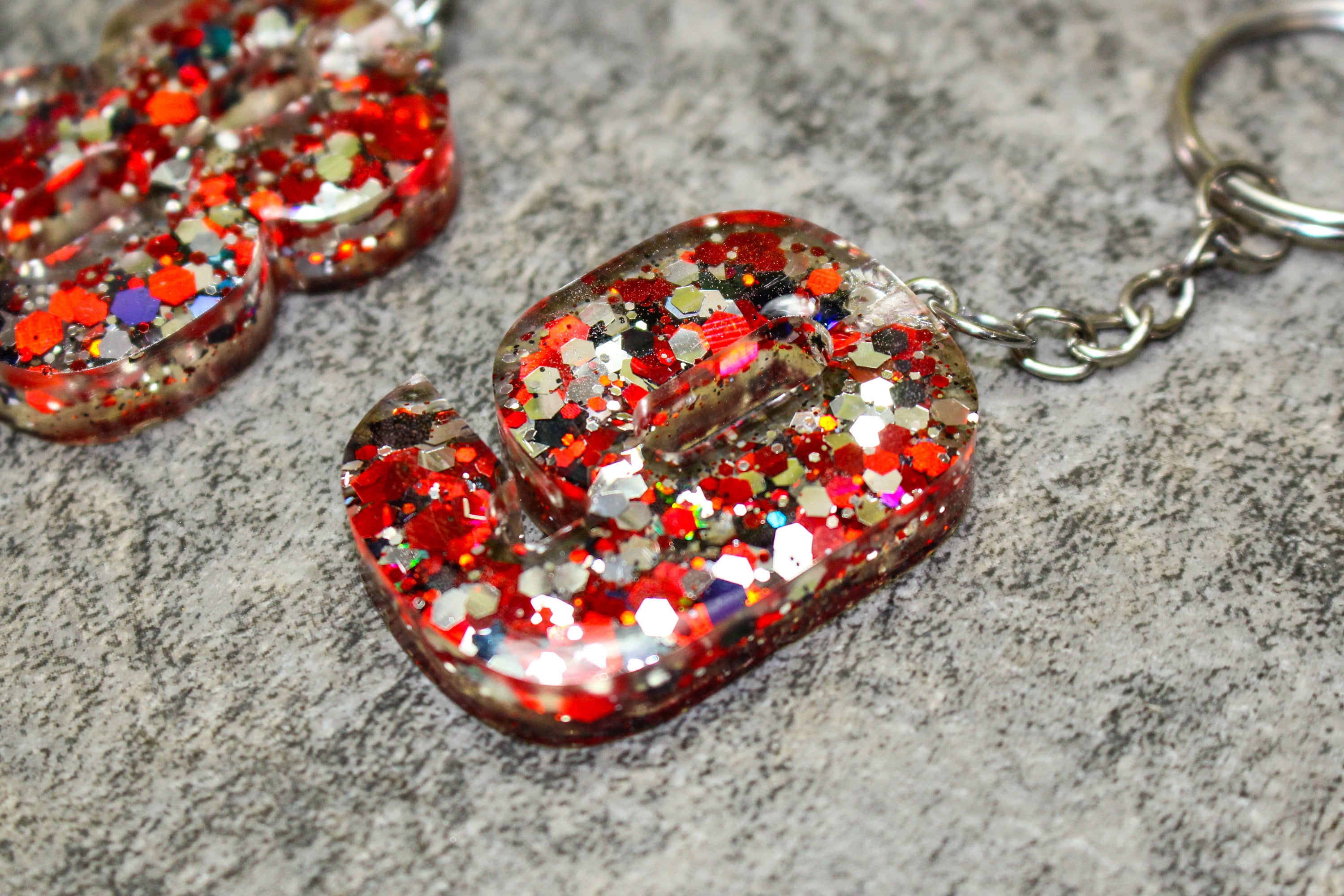 Red Glitter Number Keychain - Etsy