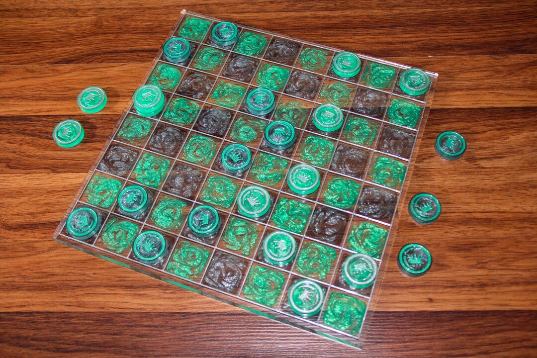 Green and Gray Smoke Complete Checkers Set - Etsy
