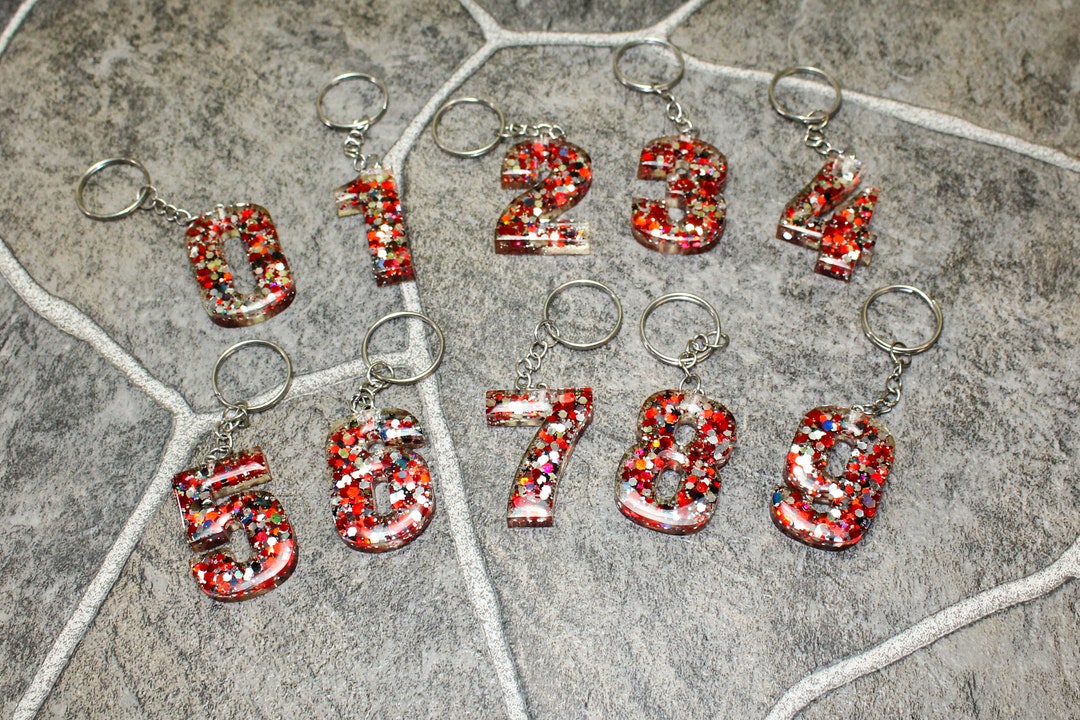 Red Glitter Number Keychain - Etsy