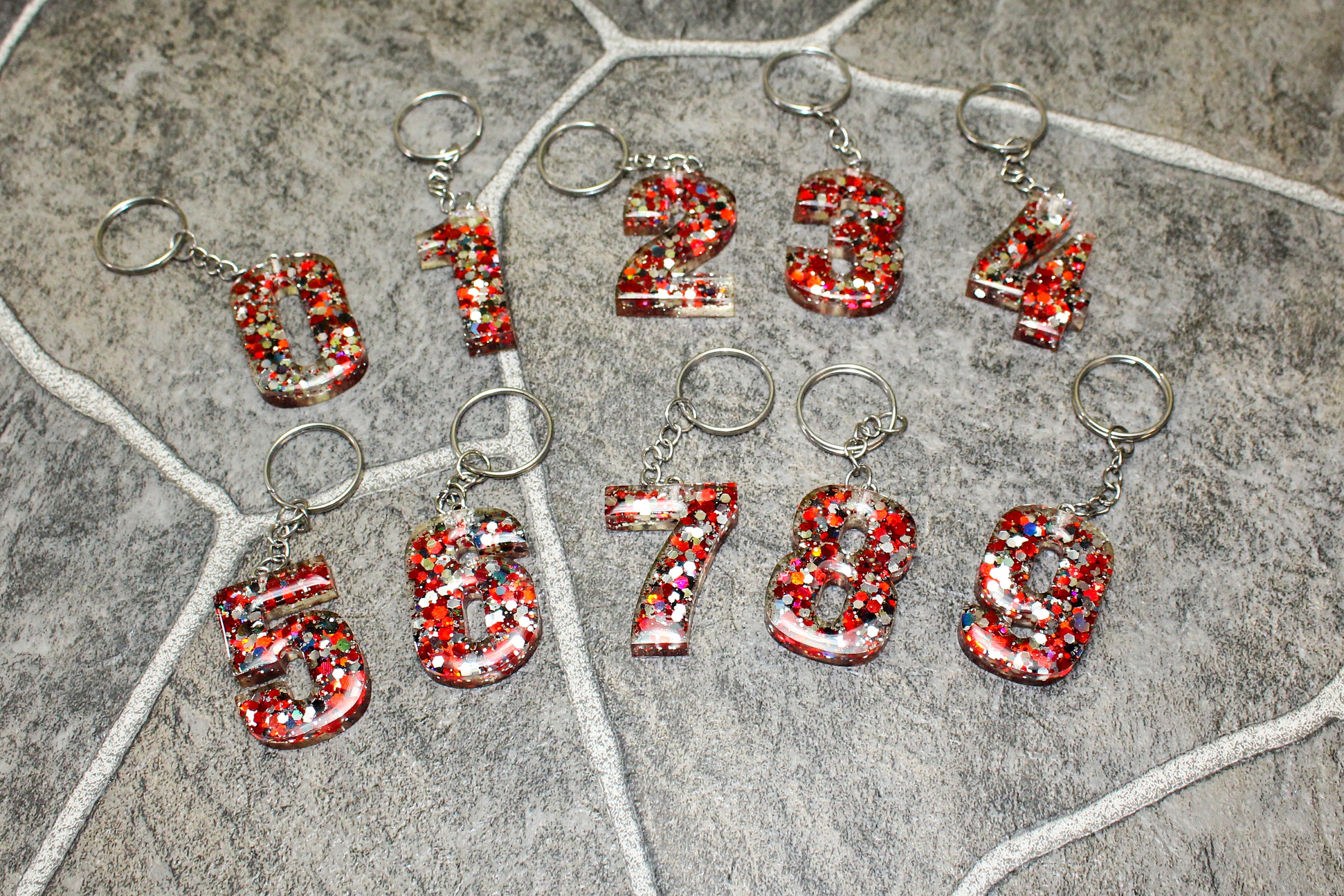 Red Glitter Number Keychain - Etsy