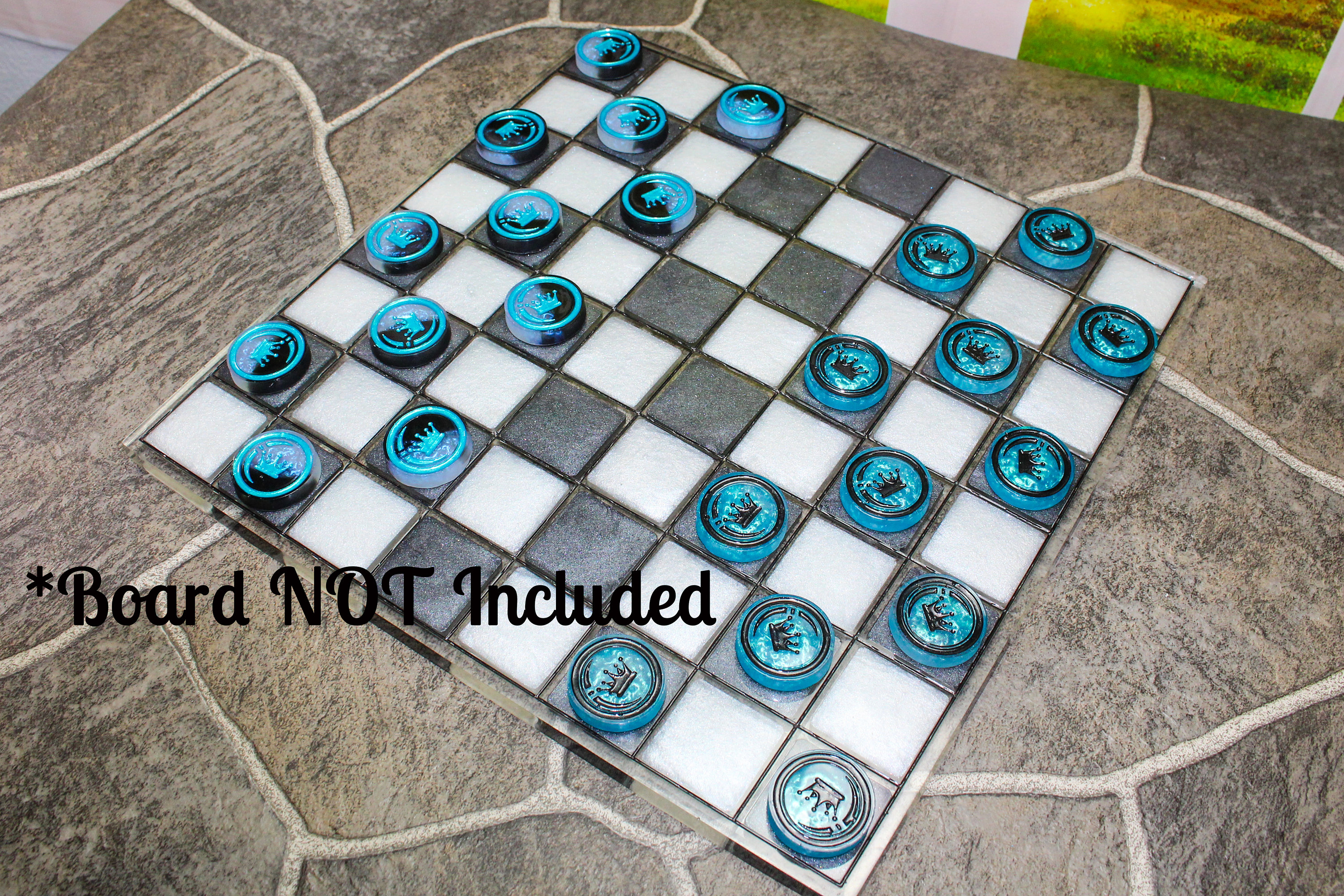 Teal and Black/white Checker Pieces, Set of 24 - Etsy