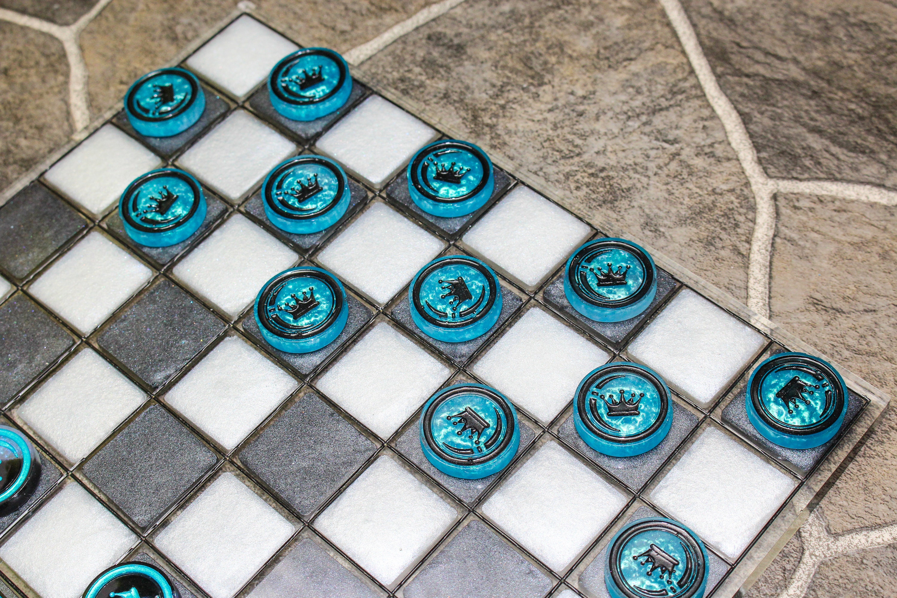 Teal and Black/white Checker Pieces, Set of 24 - Etsy