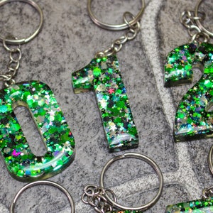 Green Glitter Number Keychain - Etsy