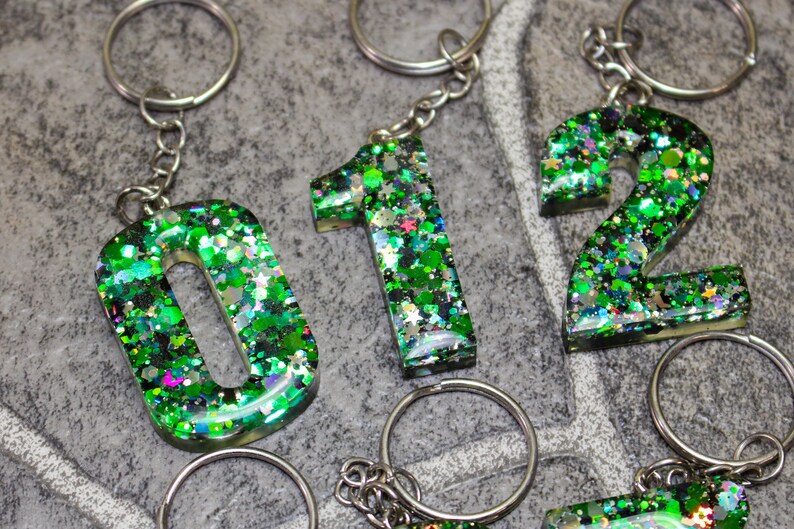 Green Glitter Number Keychain - Etsy