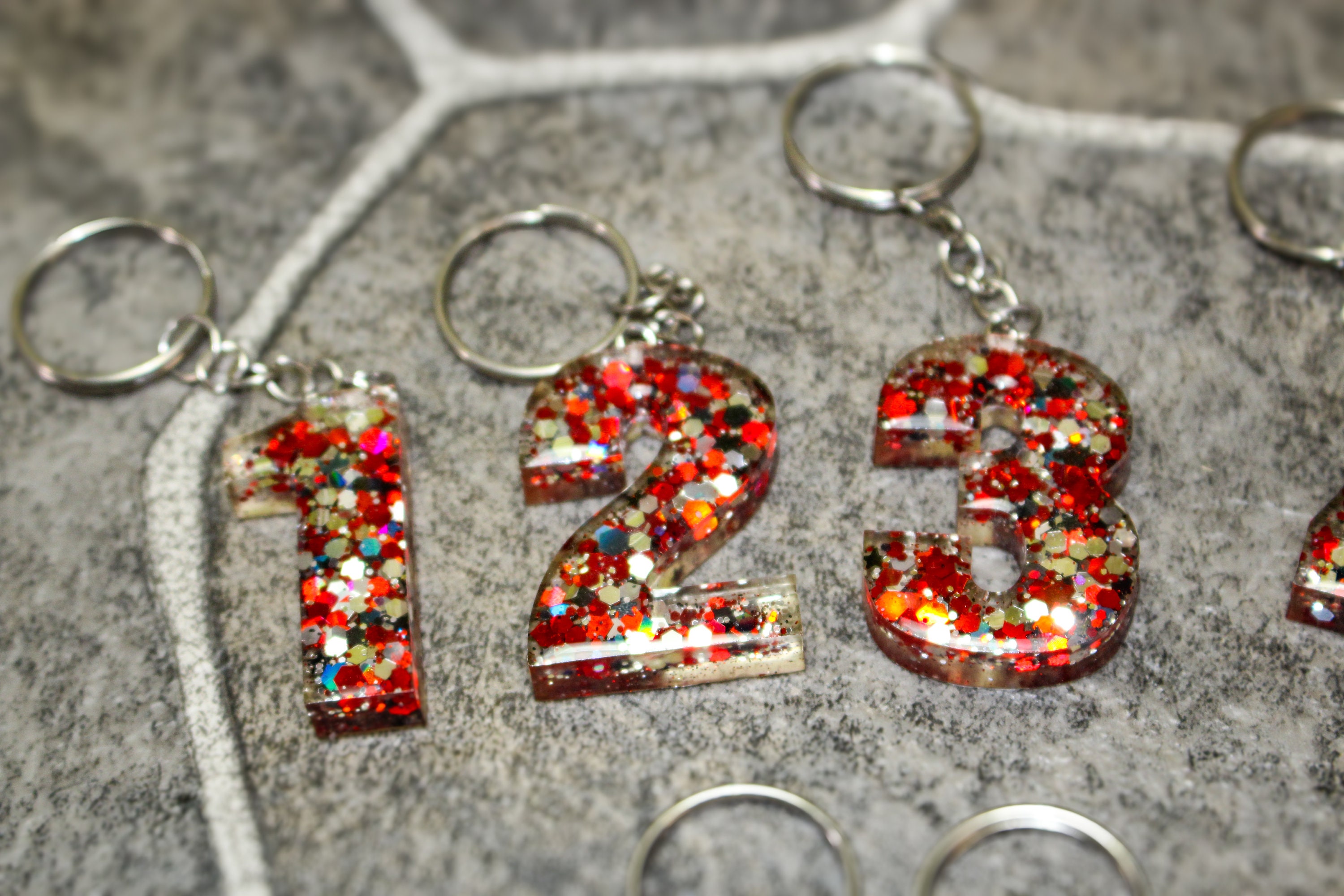 Red Glitter Number Keychain - Etsy