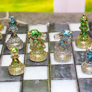 Blue/gold and Green/gold Chess Pieces, Set of 32 - Etsy