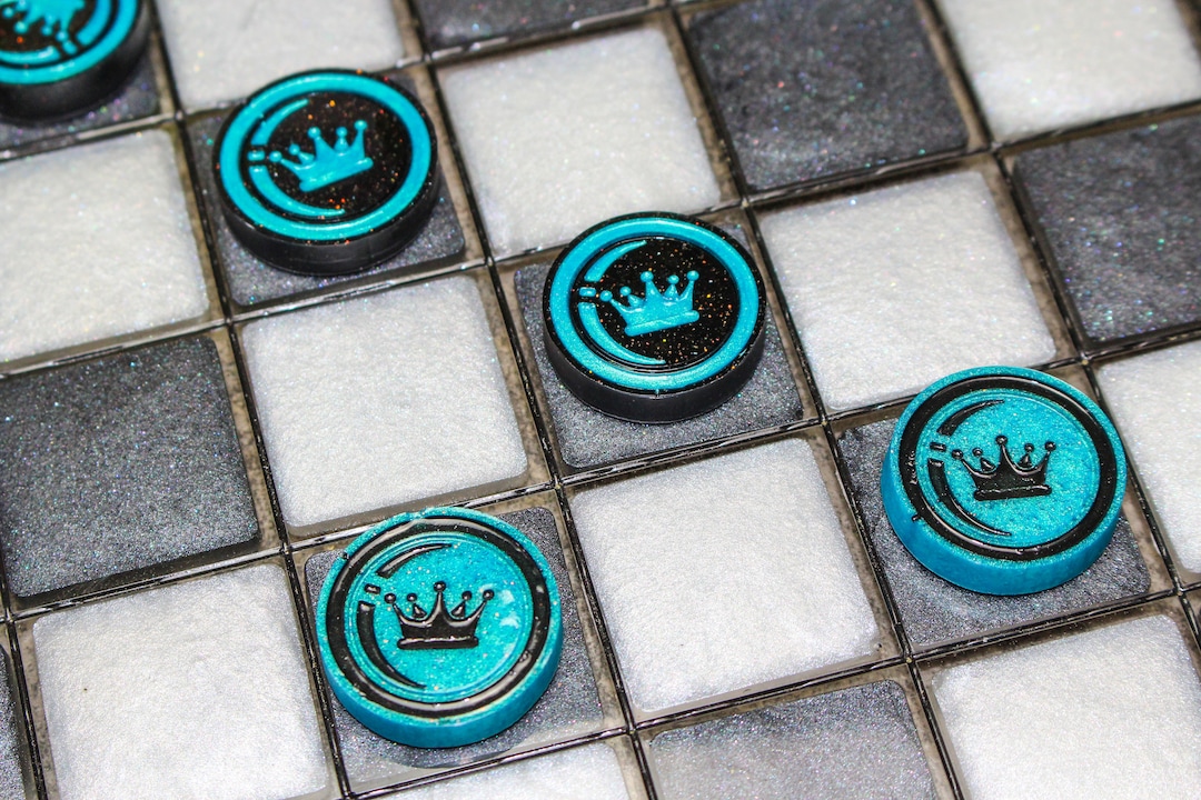 Teal and Black Glitter Checker Pieces, Set of 24 - Etsy