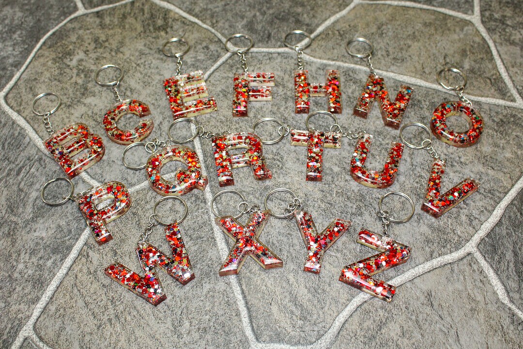 Red Glitter Letter Keychain - Etsy