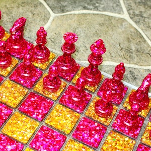Pink and Gold Glitter Complete Chess Set - Etsy