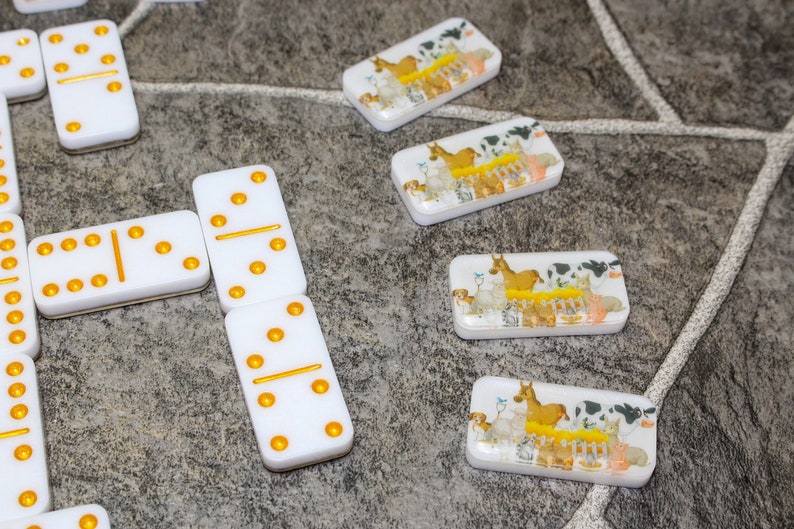 Gold Farm Animal Dominoes, Double Six Set of 28 - Etsy
