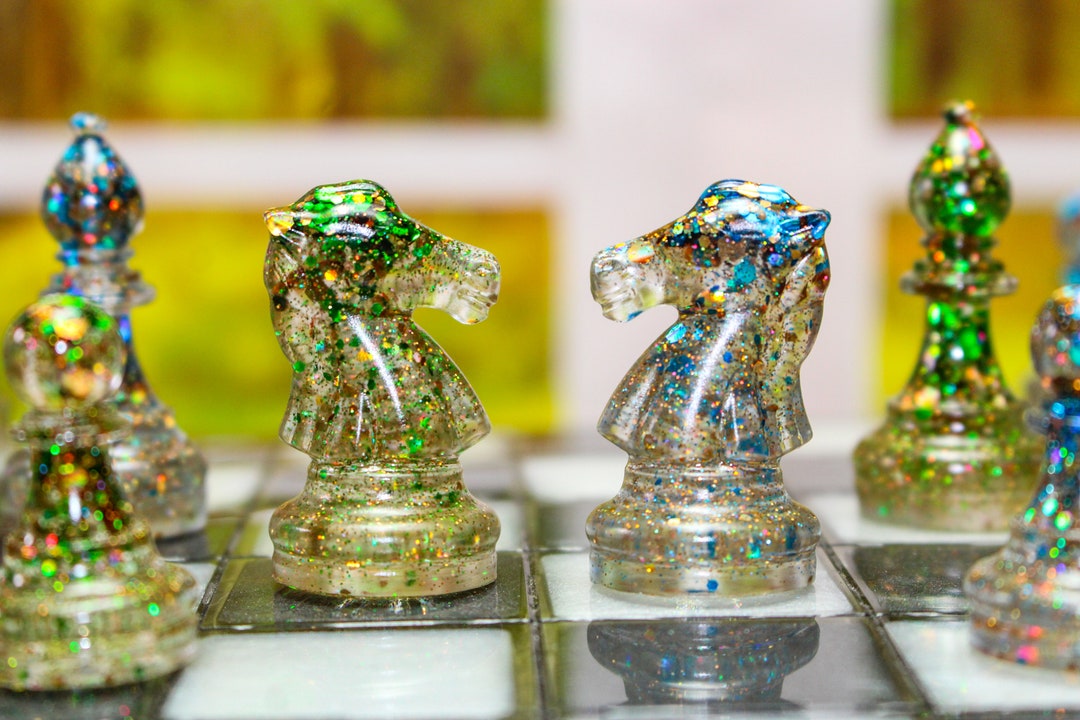 Blue/gold and Green/gold Chess Pieces, Set of 32 - Etsy