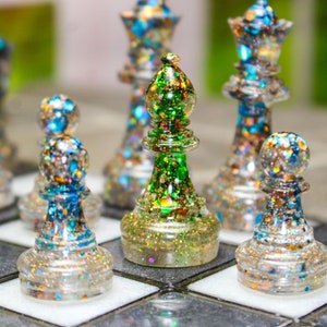 Blue/gold and Green/gold Chess Pieces, Set of 32 - Etsy