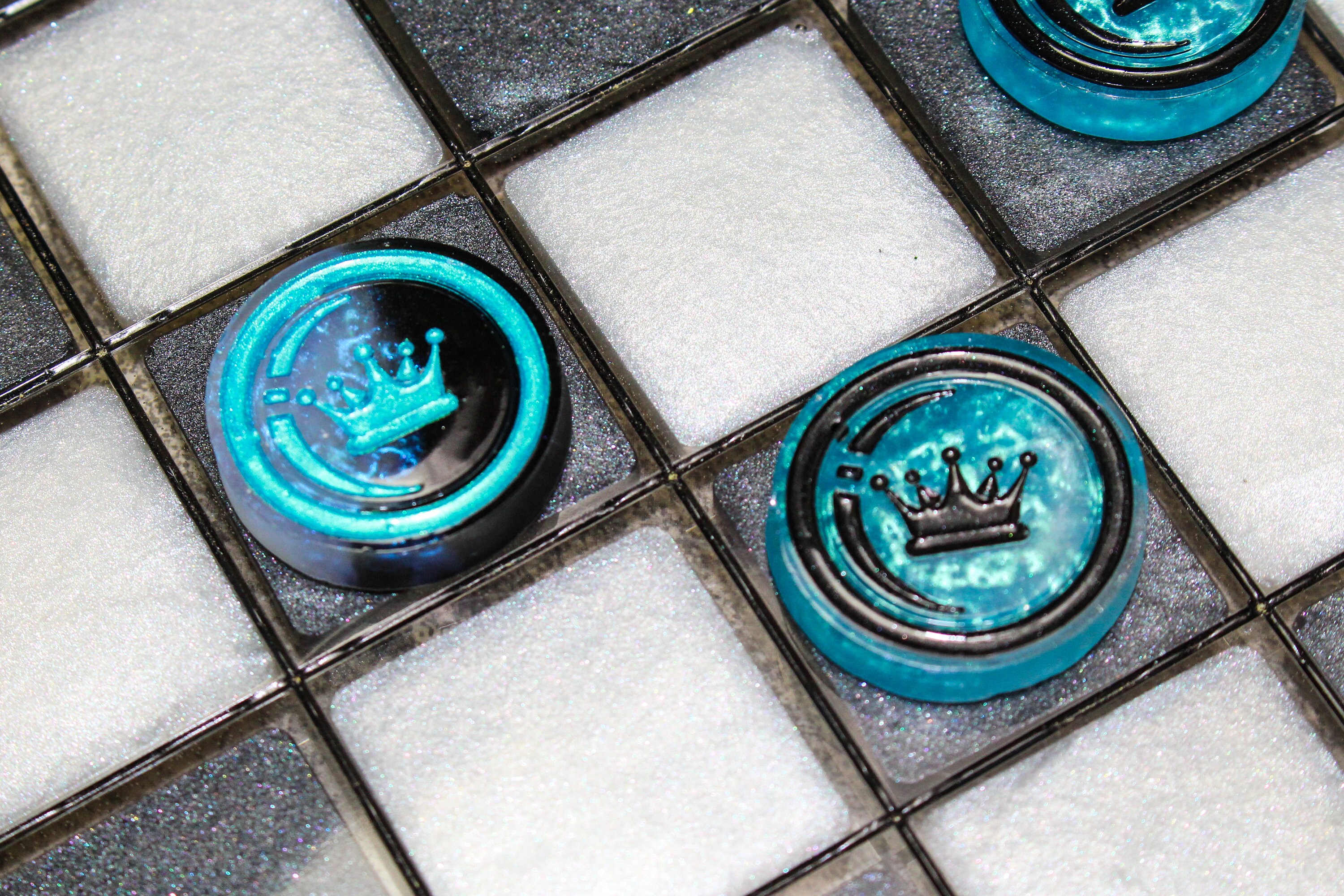 Teal and Black/white Checker Pieces, Set of 24 - Etsy