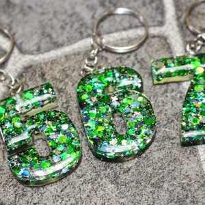 Green Glitter Number Keychain - Etsy