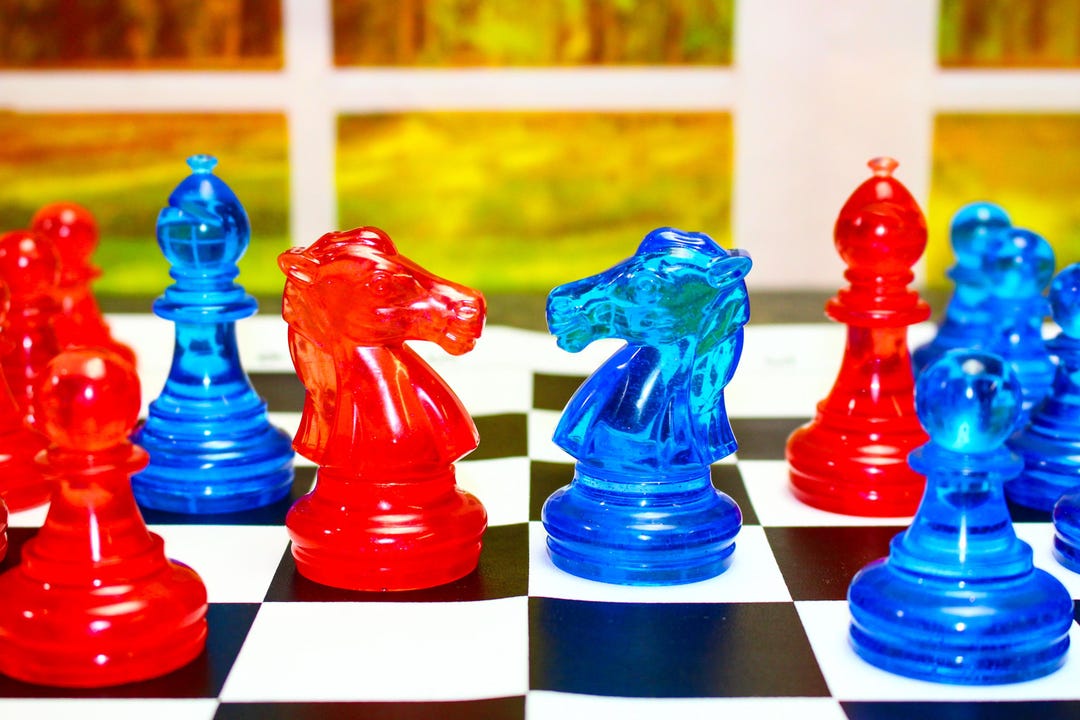 Red and Blue Large Chess Pieces, Set of 32 - Etsy