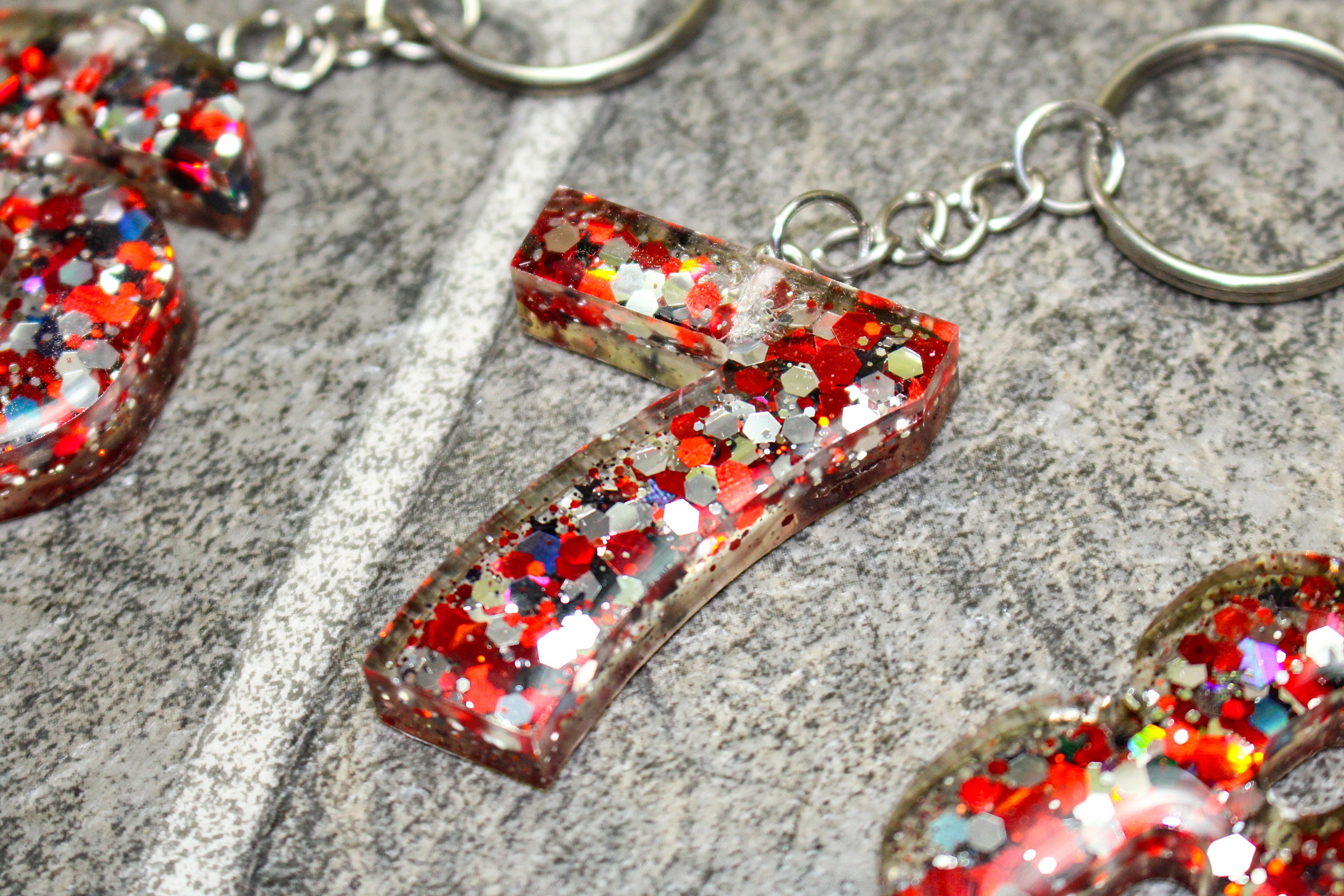 Red Glitter Number Keychain - Etsy