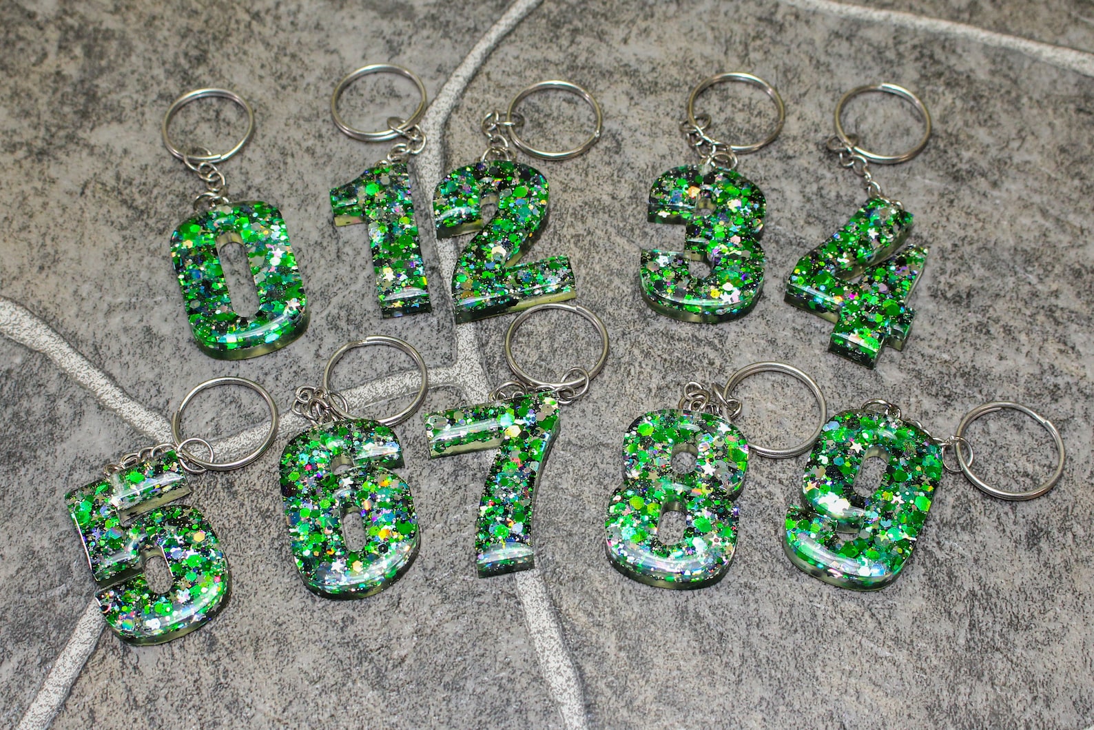 Green Glitter Number Keychain - Etsy
