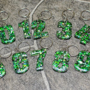 Green Glitter Number Keychain - Etsy