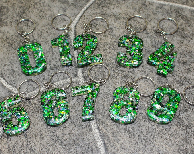 Green Glitter Number Keychain - Etsy
