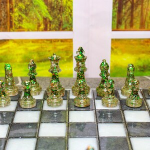 Blue/gold and Green/gold Chess Pieces, Set of 32 - Etsy