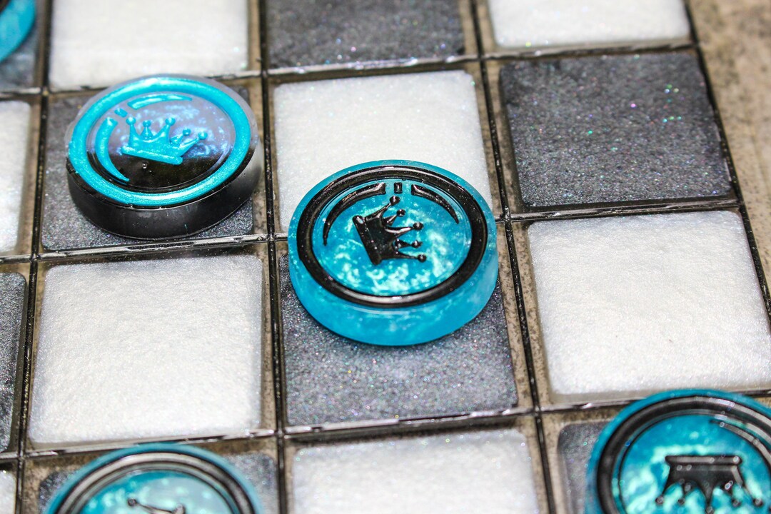 Teal and Black/white Checker Pieces, Set of 24 - Etsy