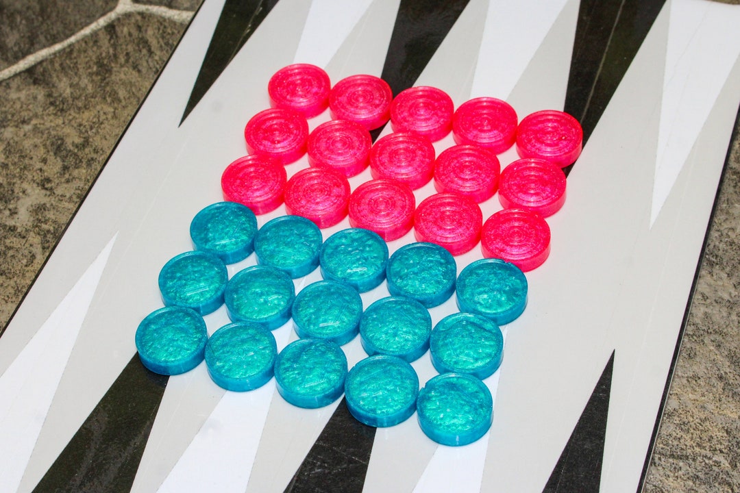 Teal and Pink Shimmer Backgammon Pieces, Set of 30, Small - Etsy