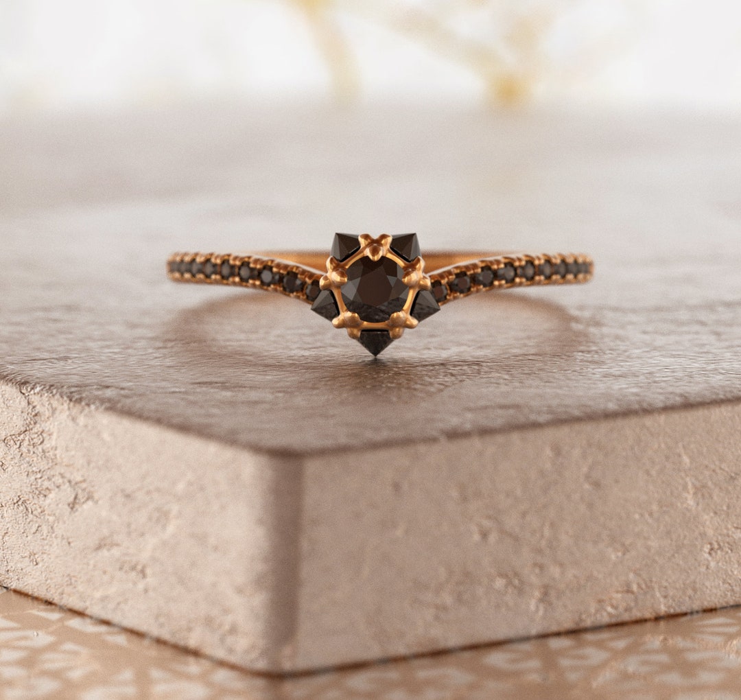 Star Black Diamond Ring, Star Promise Ring, Engagement Star Ring ...
