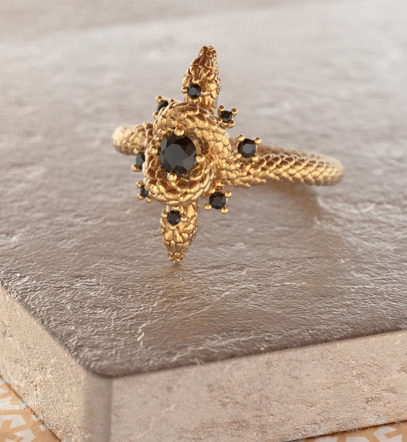 Snake Wedding Ringouroboros Wedding Ringblack Diamond - Etsy