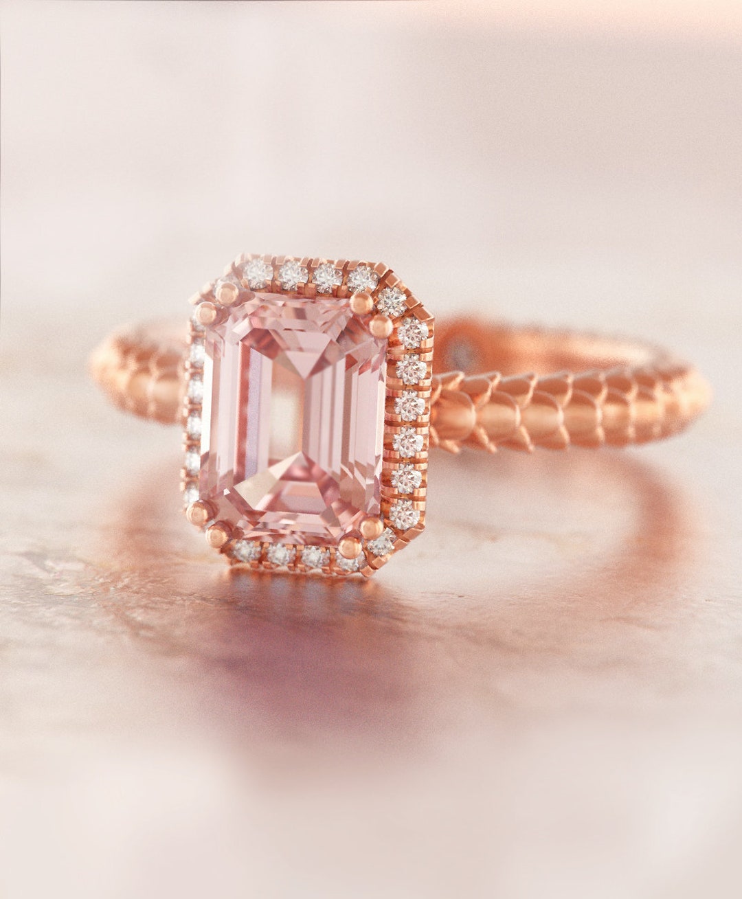 Peach Engagement Ring,elegant Engagement Ring,pink Cocktail Ring,rose ...