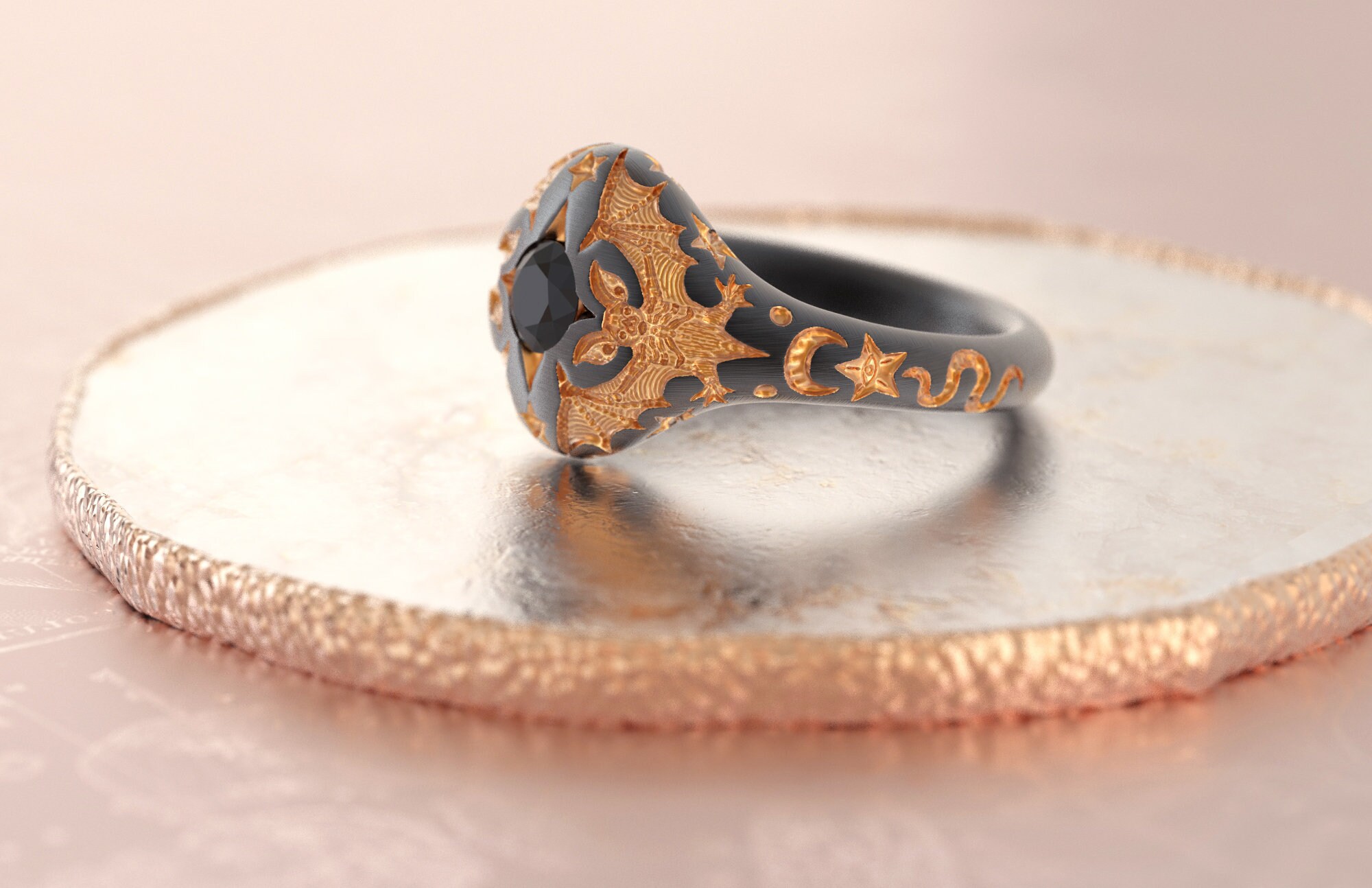 Halloween Bat Ring,mystical Ring,signet Ring Black,witches Ring ...