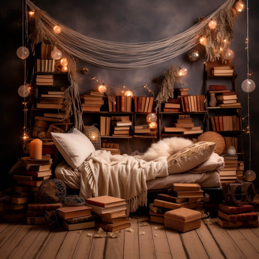 Newborn Digital Backdrop - Whimsical Books/library Digital Background ...