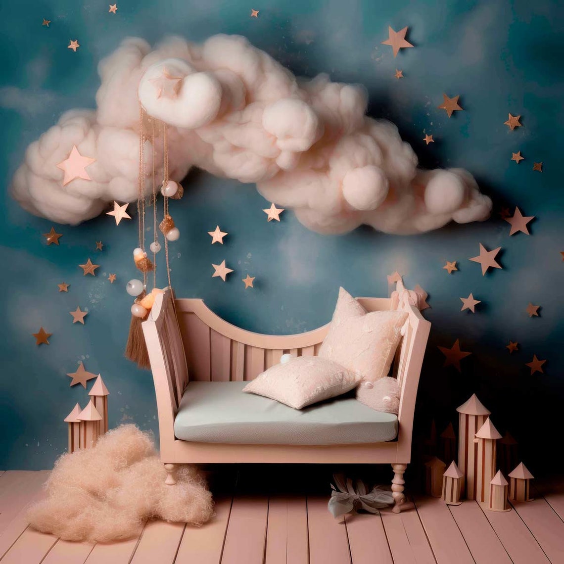 Newborn Digital Backdrop - Stars and Clouds Neutral Nursery Digital ...