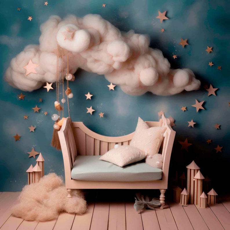 Newborn Digital Backdrop - Stars and Clouds Neutral Nursery Digital ...