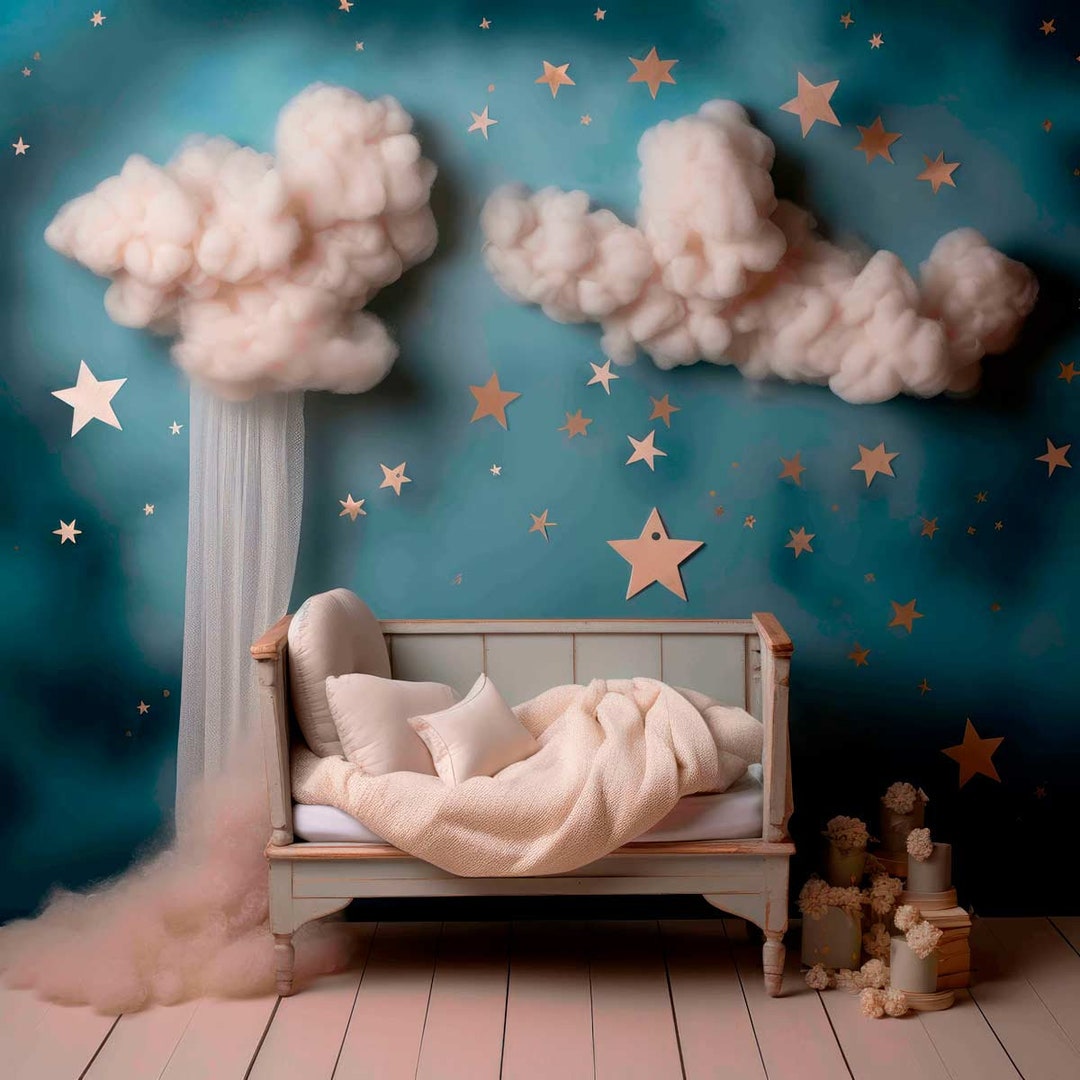Newborn Digital Backdrop - Stars and Clouds Neutral Nursery Digital ...