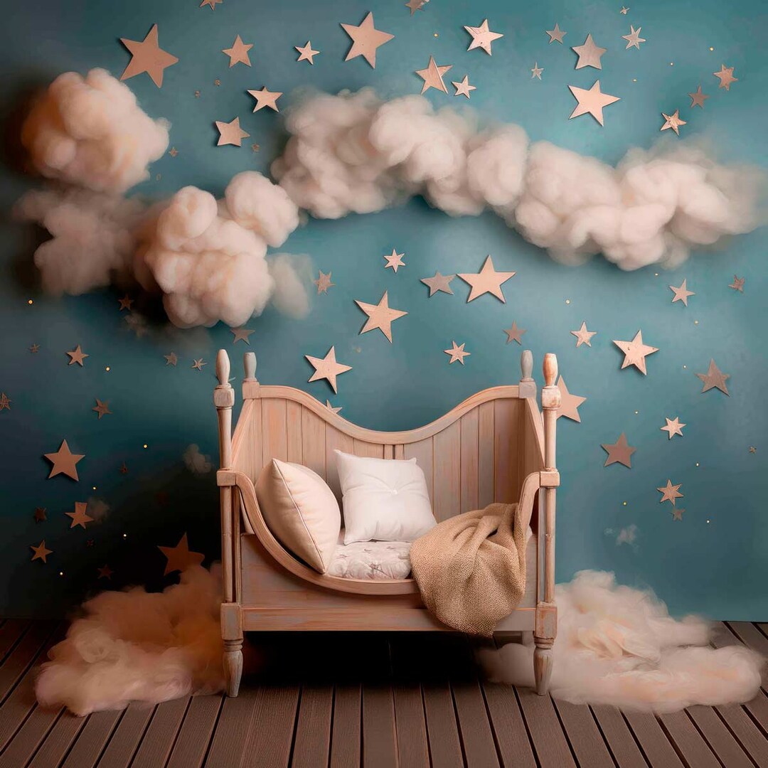 Newborn Digital Backdrop - Stars and Clouds Neutral Nursery Digital ...