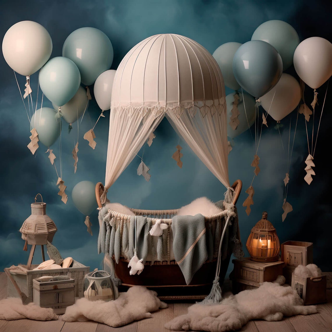 Newborn Digital Backdrop - Hot Air Balloon Digital Backdrop for Babies ...