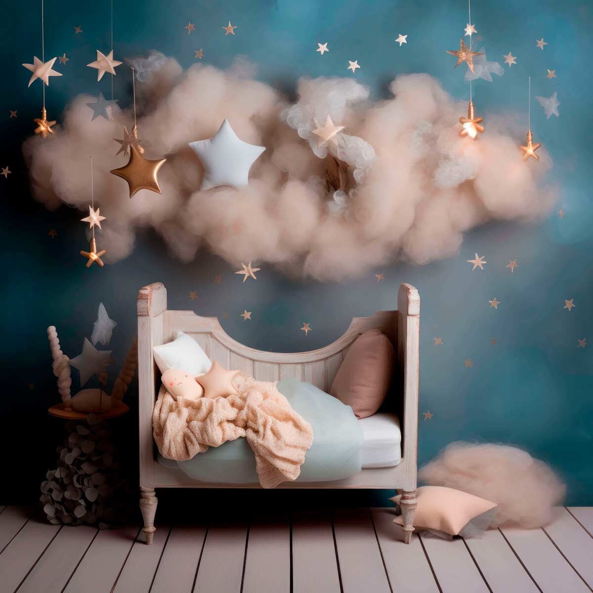 Newborn Digital Backdrop - Stars and Clouds Neutral Nursery Digital ...
