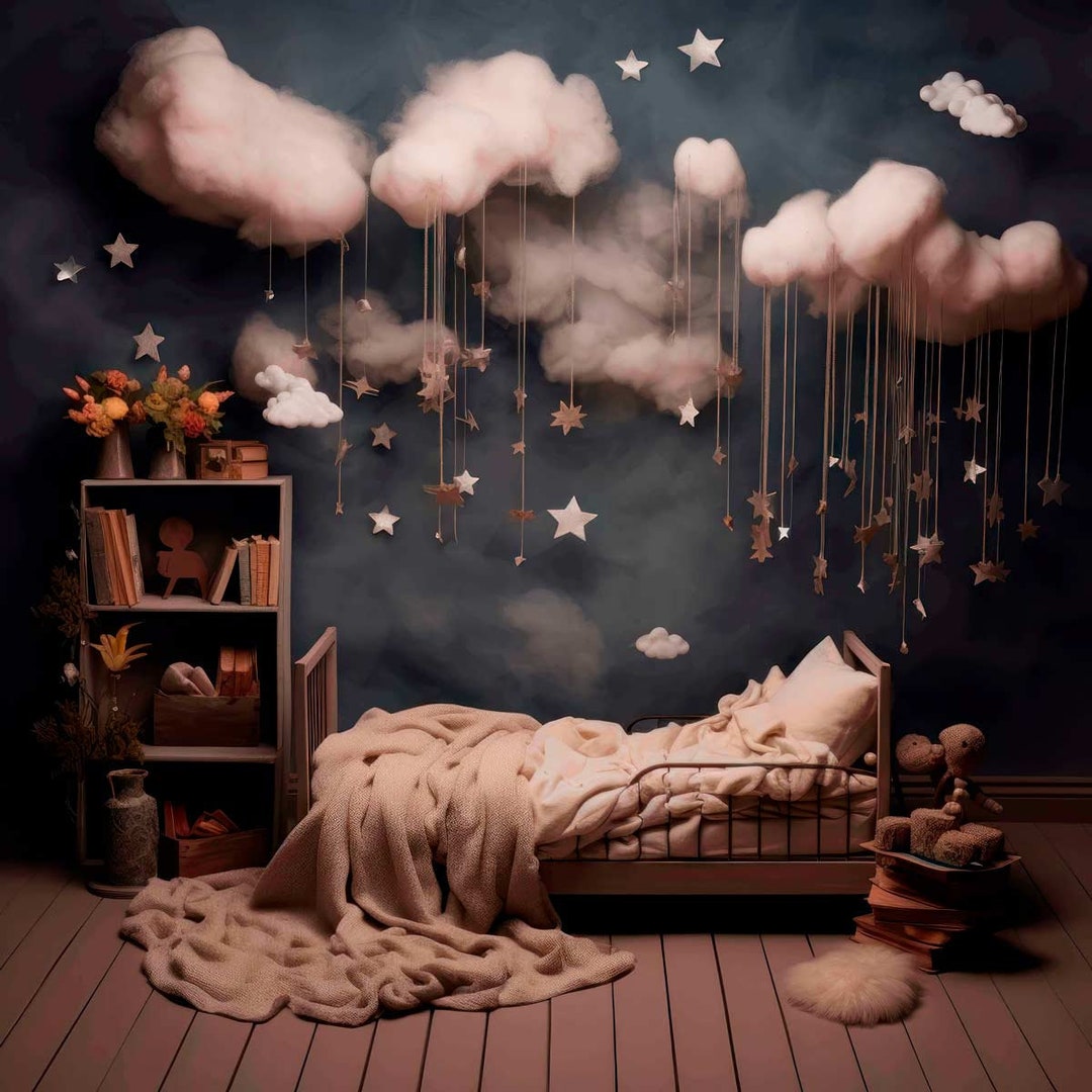 Newborn Digital Backdrop Stars and Clouds Neutral Nursery Digital ...