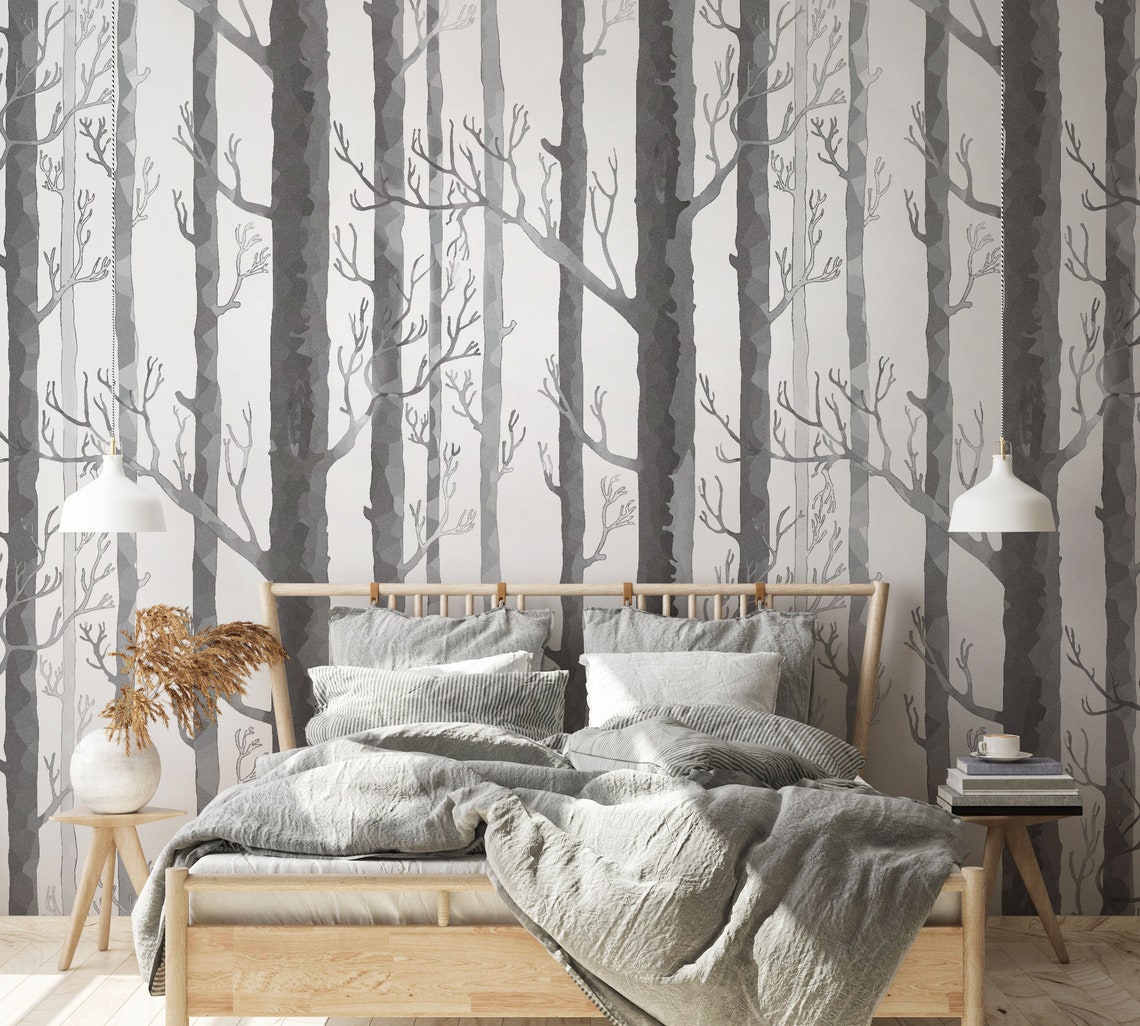 Scandinavian Birch Tree Forest Wall Decal / Woodland Wallpaper - Etsy
