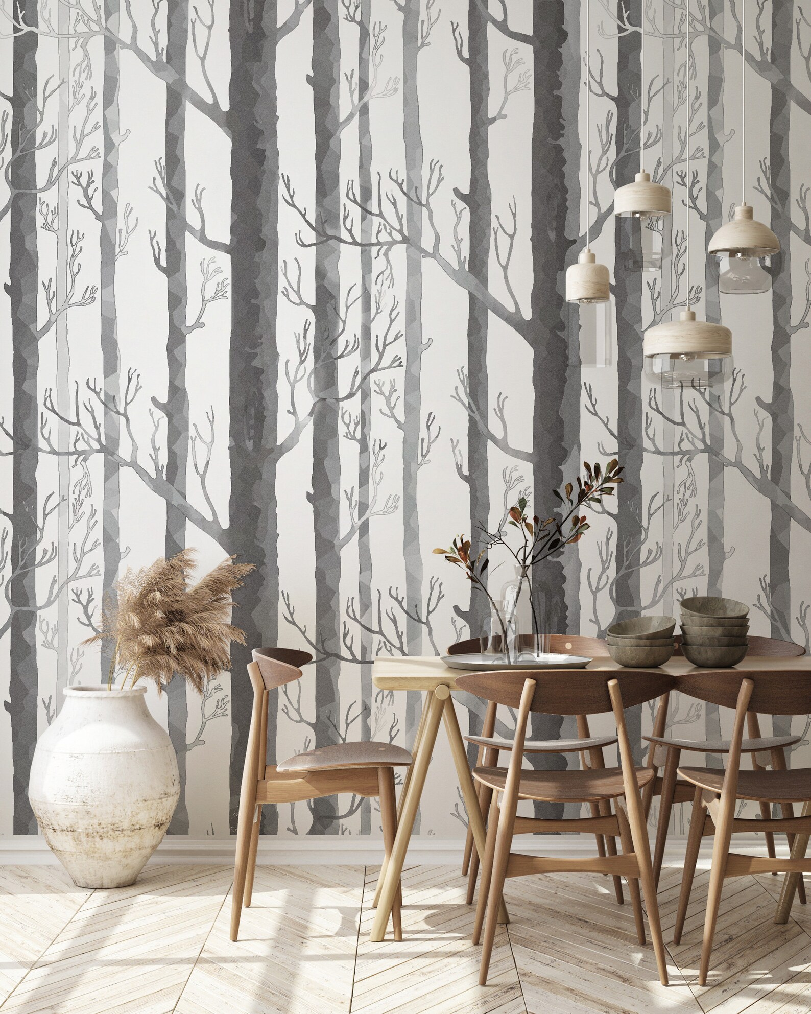 Scandinavian Birch Tree Forest Wall Decal / Woodland Wallpaper - Etsy