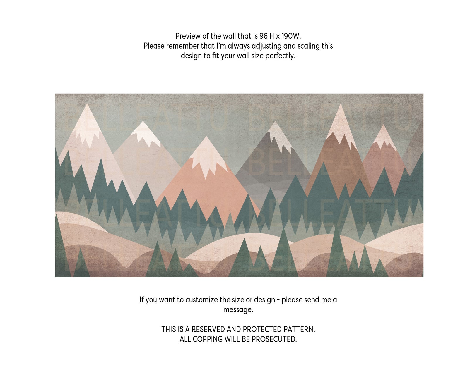 Boho Green Earthy Mountain and Forest Nursery Wallpaper / - Etsy