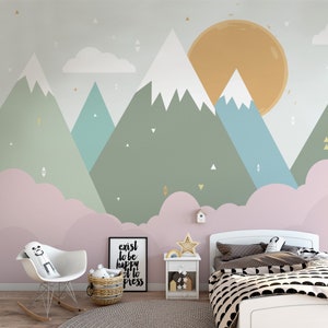 Modern Green Hills Mountain Wall Decal / Peel and Stick Green Mountain ...
